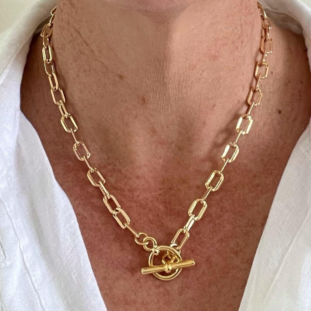 Chain Necklace, Gold Chain Necklace, Gold Toggle Necklace, Gold Chain ...