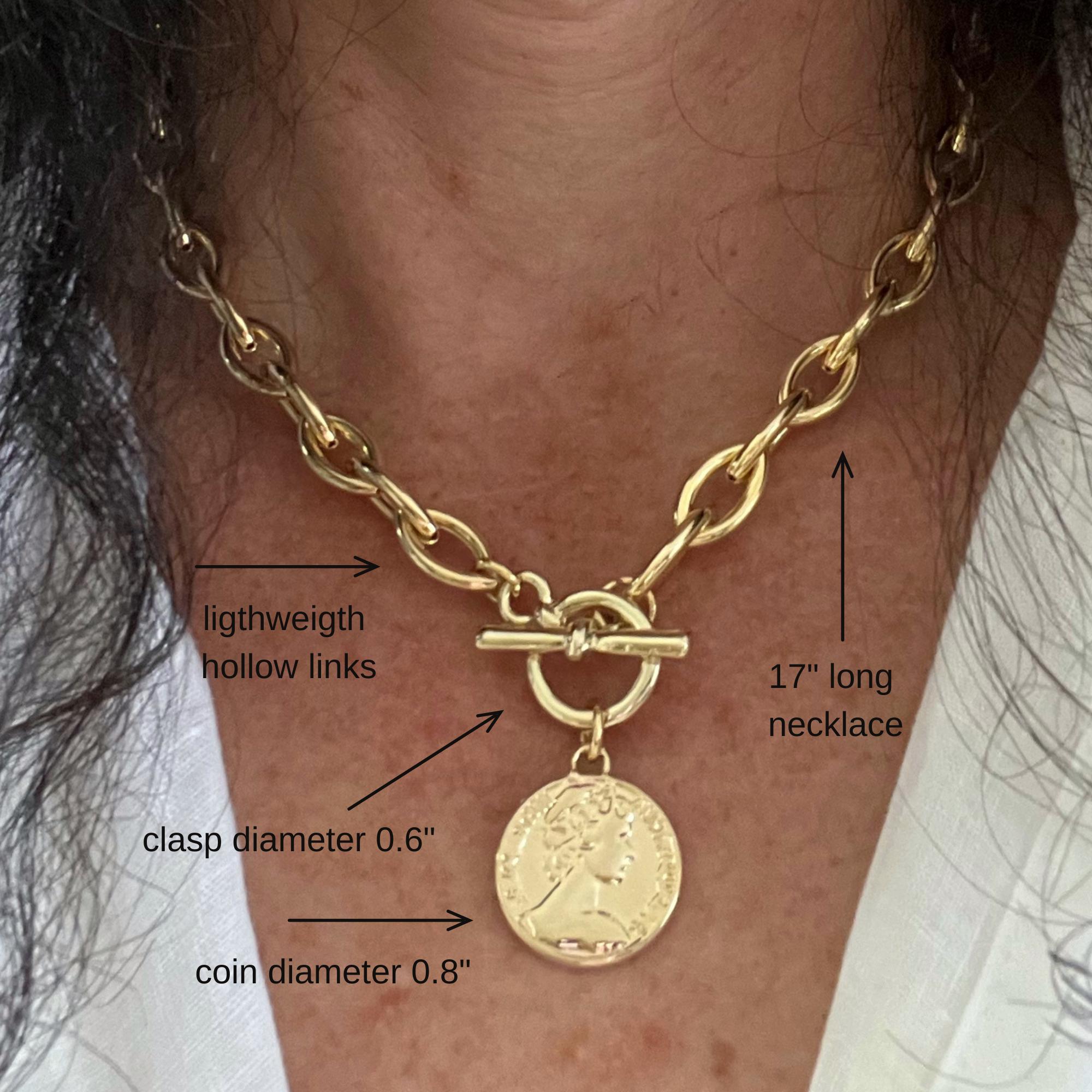 Toggle Necklace with Gold Coin Gold Toggle Necklace Gold Chain Necklace Toggle Necklace
