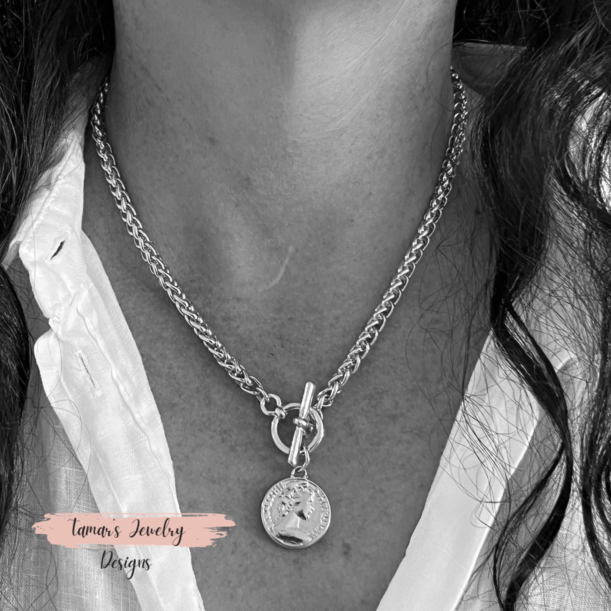 Coin Necklace, Silver Necklace With Coin Pendant, Silver Necklace ...