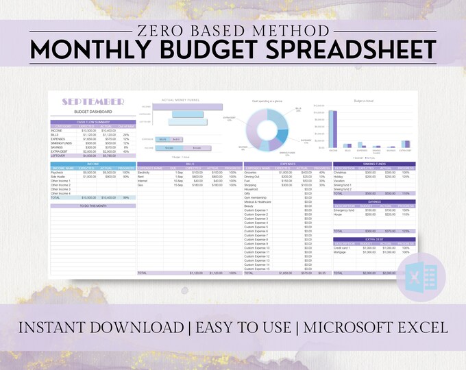 Monthly Budget Spreadsheet Template for Microsoft Excel Plus ...