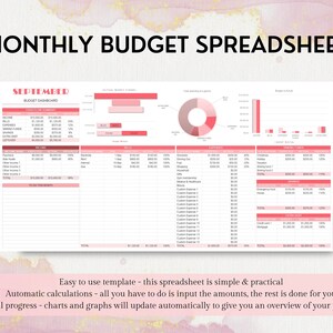 Monthly Excel Budget Spreadsheet Planner Template | Finance Tracker ...