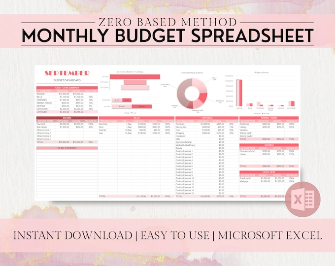 Monthly Budget Spreadsheet Template for Microsoft Excel Plus ...