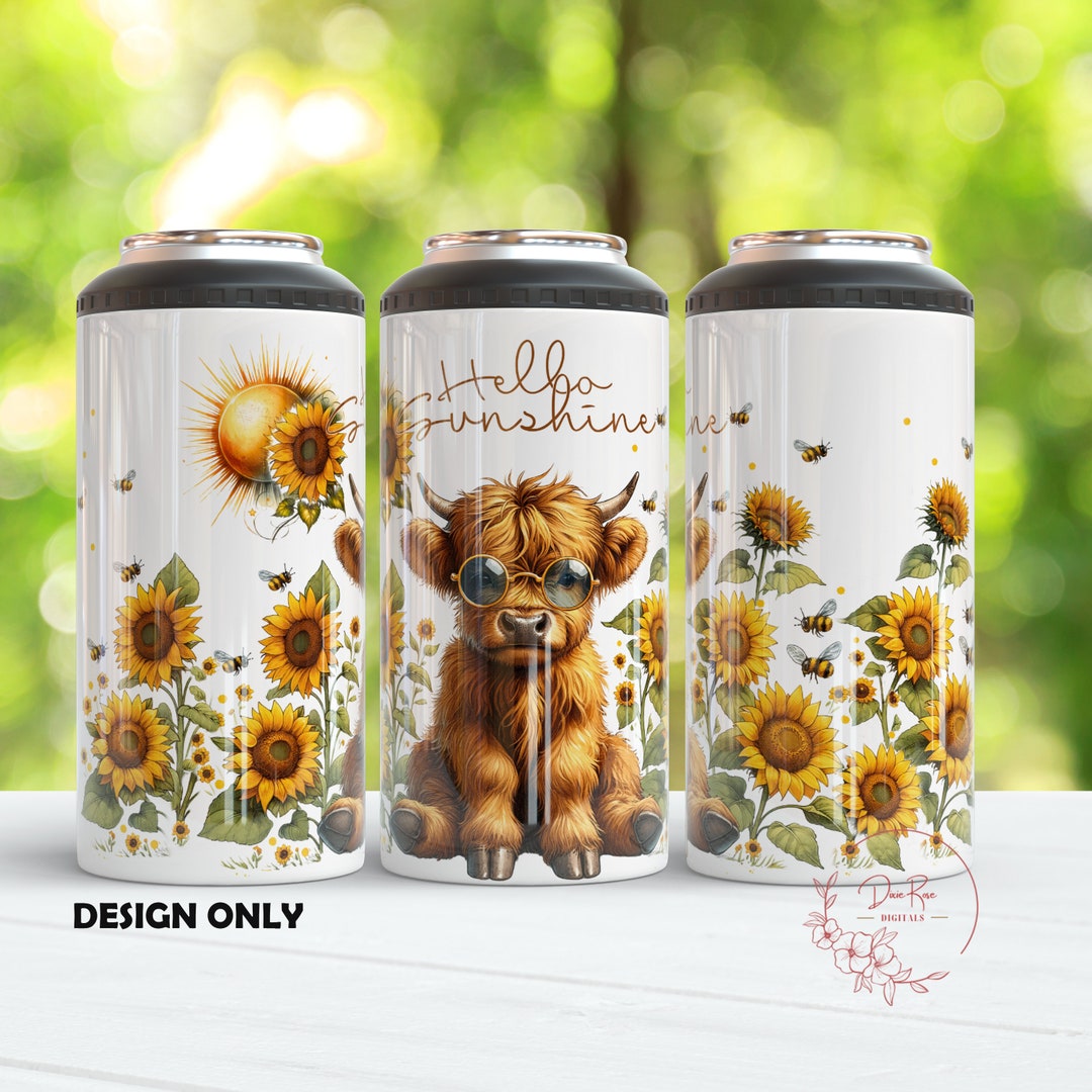 Highland Cow Sunflower Can Cooler Tumbler Wrap PNG Design (digital ...