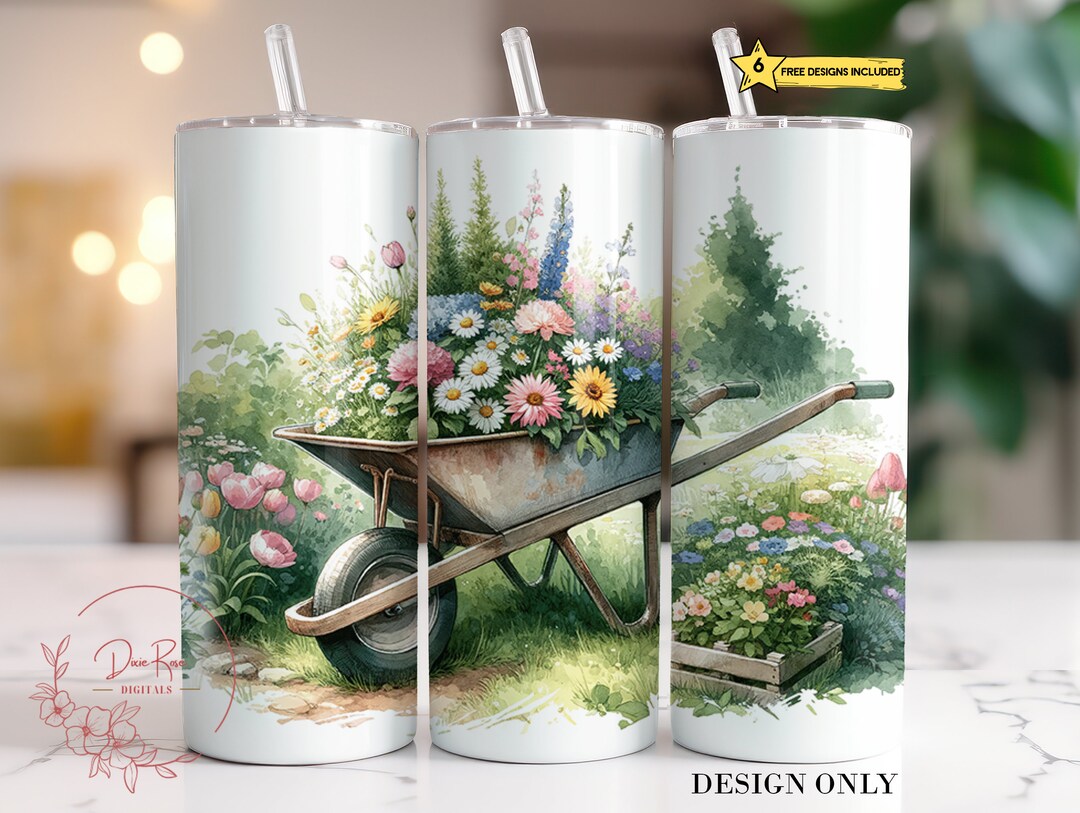 Wheelbarrow Spring Tumbler Wrap, Garden 20 Oz Skinny Sublimation ...