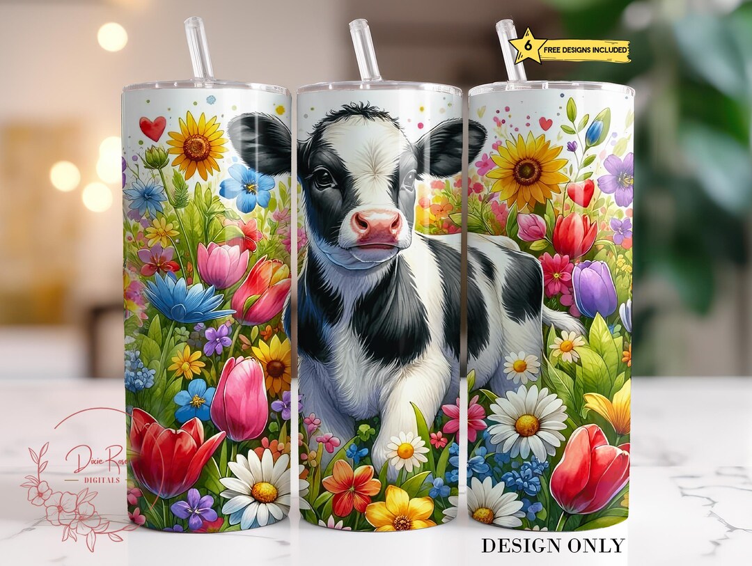 Baby Cow Tumbler Wrap PNG, Spring Dairy Cow 20 Oz Skinny Tumbler ...