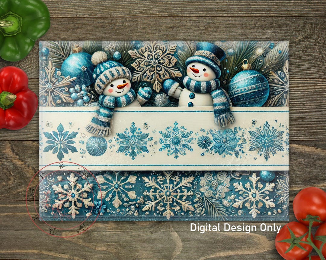 Snowmen Christmas Sublimation Cutting Board Design: Winter Snowflakes ...
