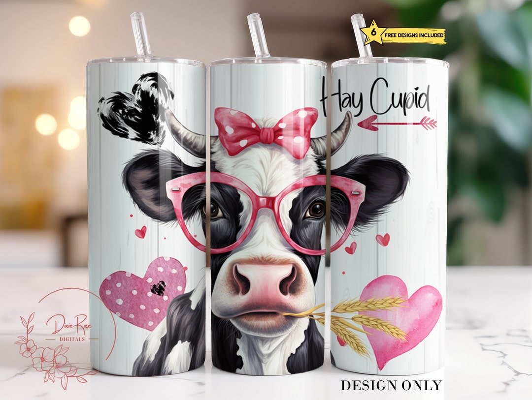 Cute Cow Tumbler Wrap, Hay Cupid Valentine's Day Cow 20 Oz Sublimation ...