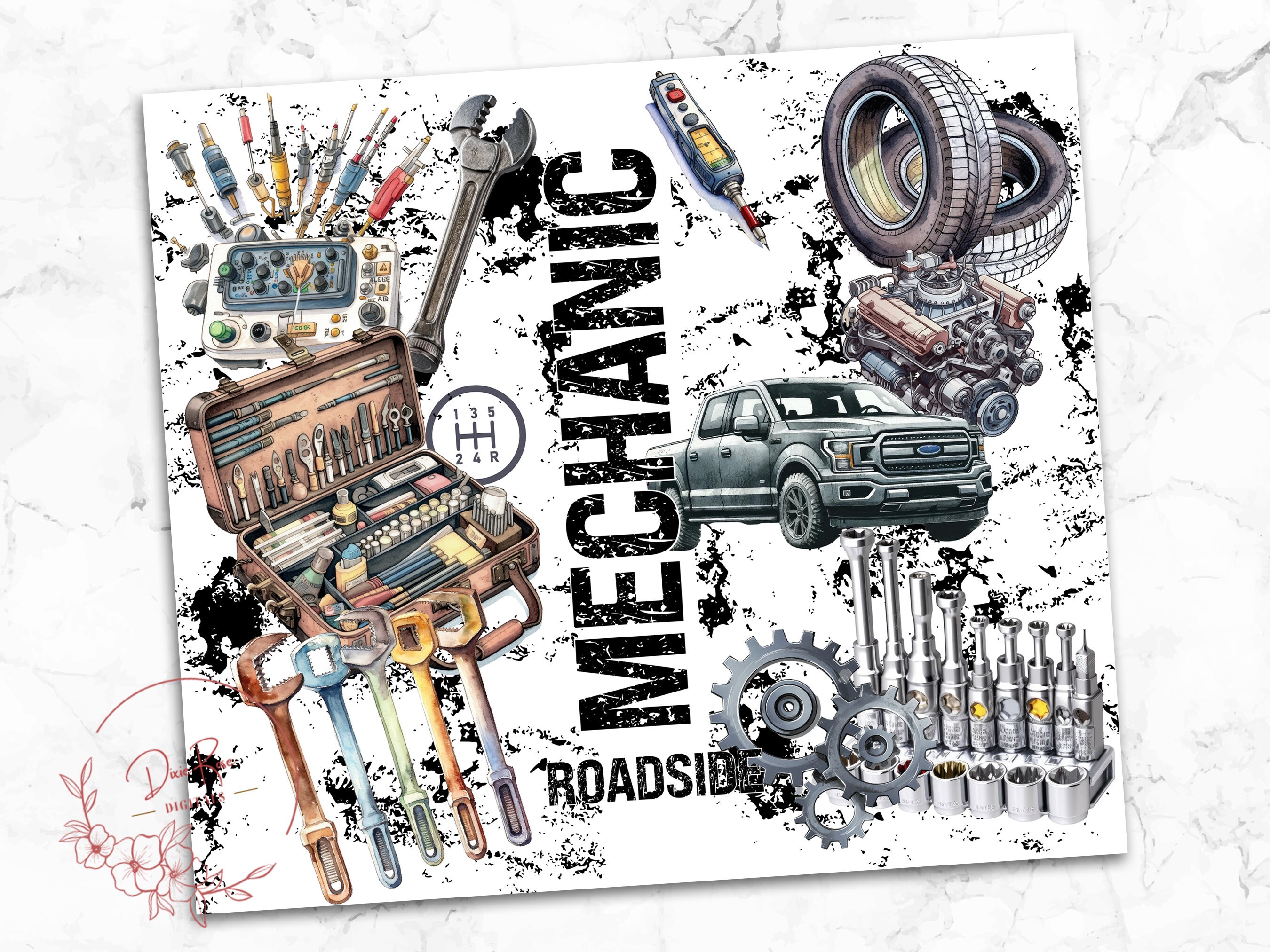Mechanic Tumbler Wrap: Roadside Vehicle Sublimation Design (PNG Digital ...