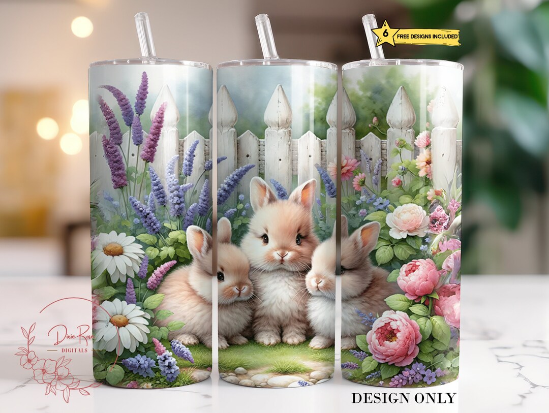 Bunnies Tumbler Wrap, Seamless Rabbits Spring 20 Oz Skinny Sublimation ...