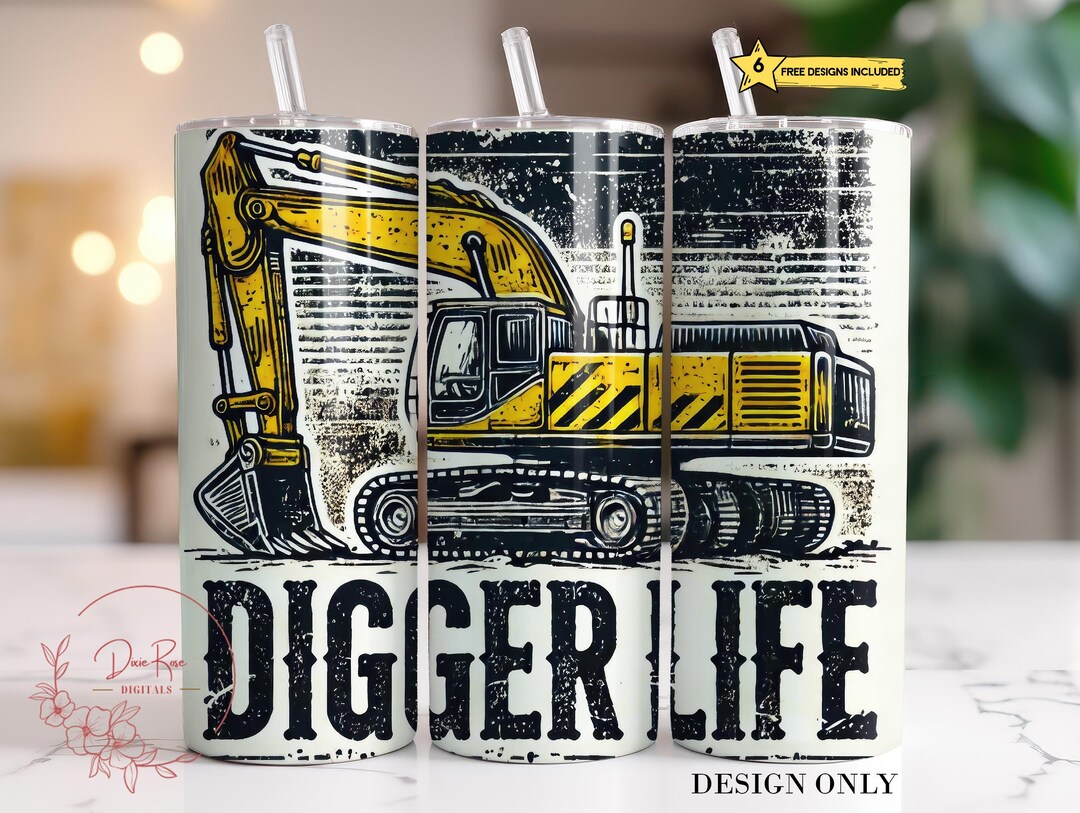 Backhoe Tumbler Wrap, Excavator Construction 20 Oz Skinny Sublimation ...