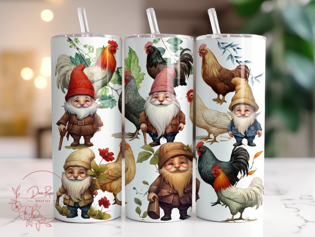 Gnomes Chickens Tumbler Wrap, Farm Gnomes 20 Oz Skinny Sublimation ...