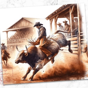 Bull Riding Tumbler Wrap PNG: Rodeo Cowboy Design (digital Download) - Etsy