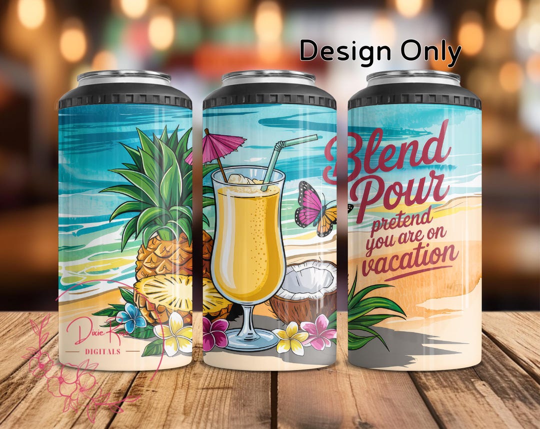 Funny Pina Colada Tumbler Wrap PNG: Summer Cocktail Can Cooler ...