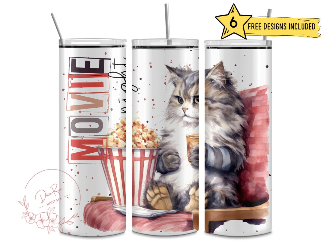 Cute Movie Night, Time, Home Movie, Popcorn, Cat TV, 20 Oz Skinny ...