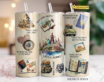Travel Tumbler Wrap, Wanderlust 20 Oz Skinny Sublimation Tumbler PNG ...