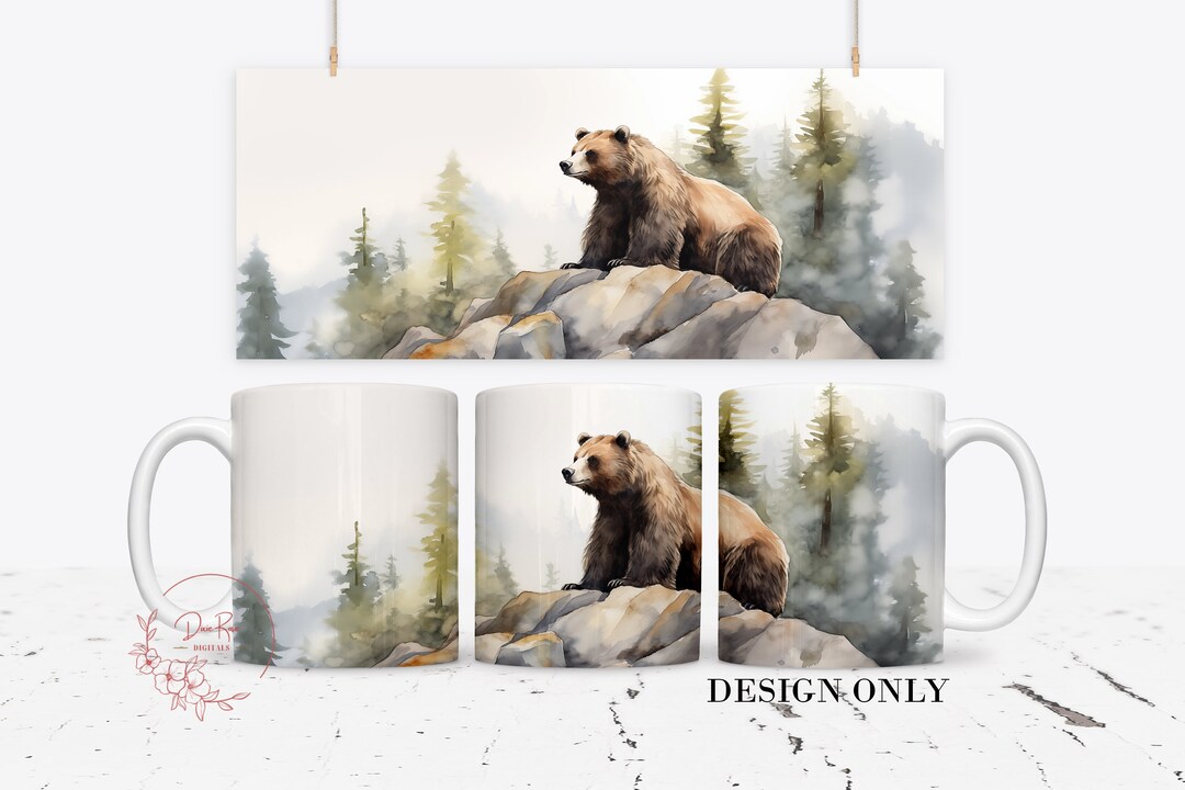 Bear Mug Wrap, Full Mug Wrap Bear Sublimation Mug Designs, Wilderness ...