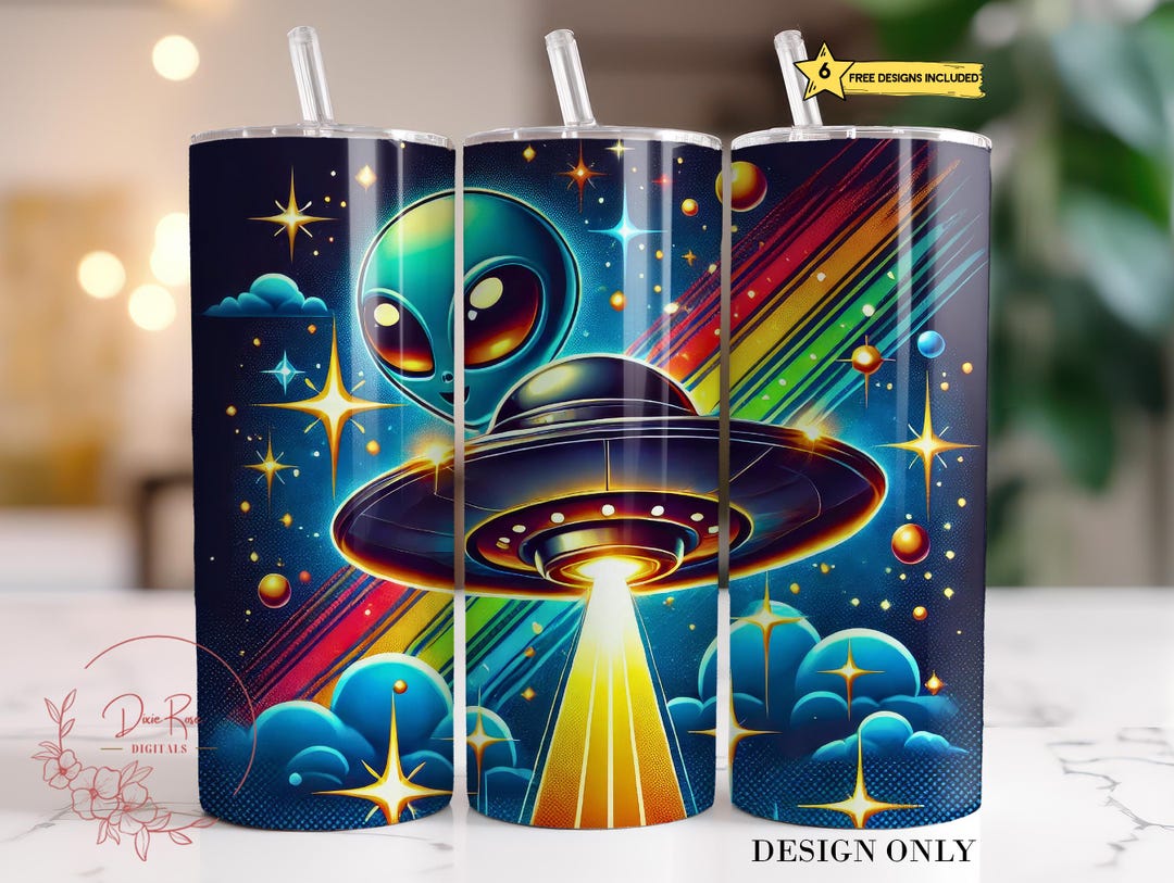 Alien Spaceship Tumbler Wrap PNG, Kids Outer Space 20 Oz Skinny ...