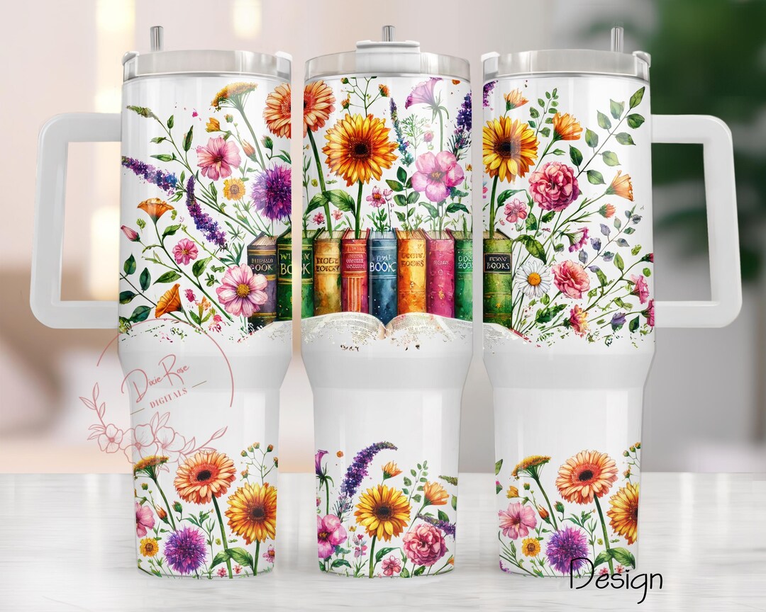 Books 40oz Tumbler Wrap PNG, Book Lover 40 Oz Quencher Tumbler Design ...