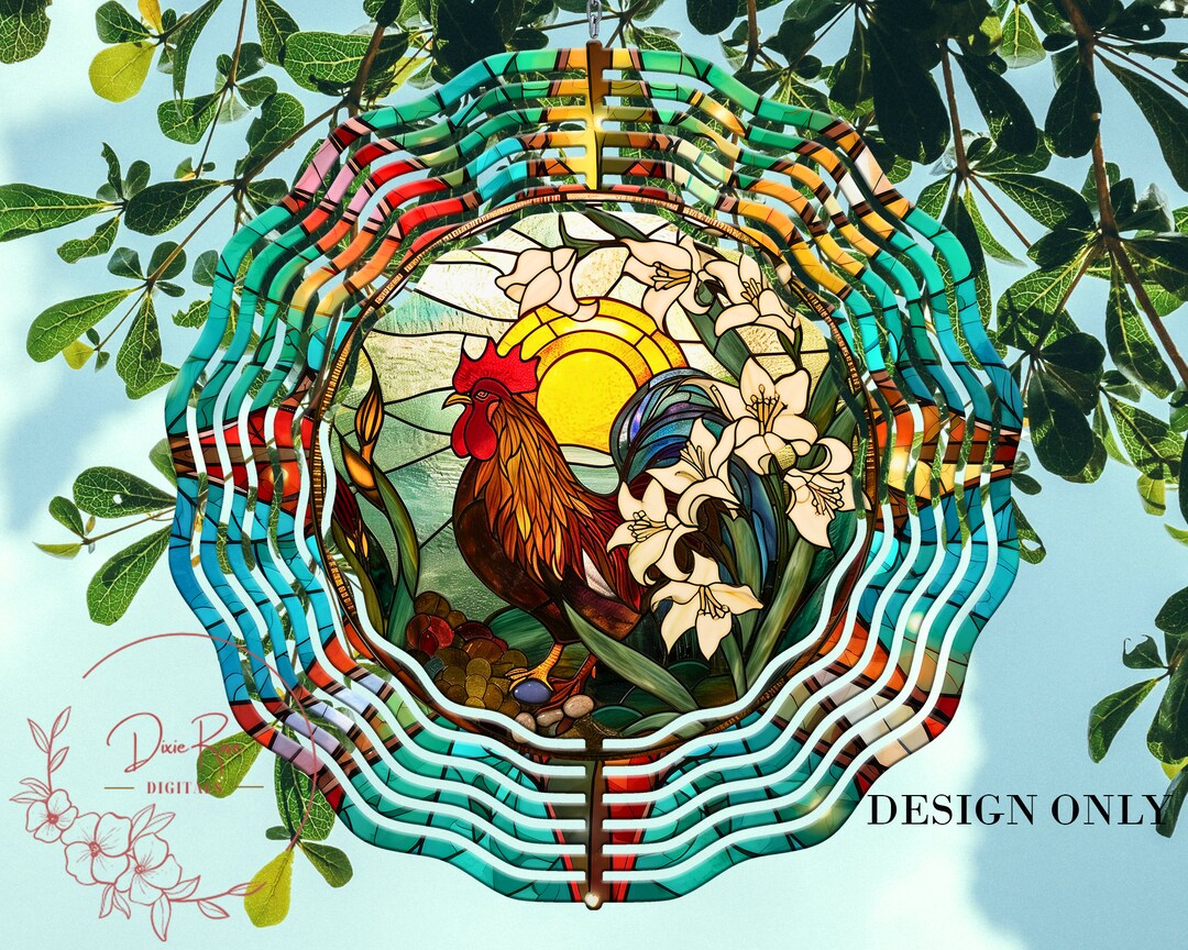 Rooster Wind Spinner PNG, Stained Glass Wind Spinner Sublimation ...