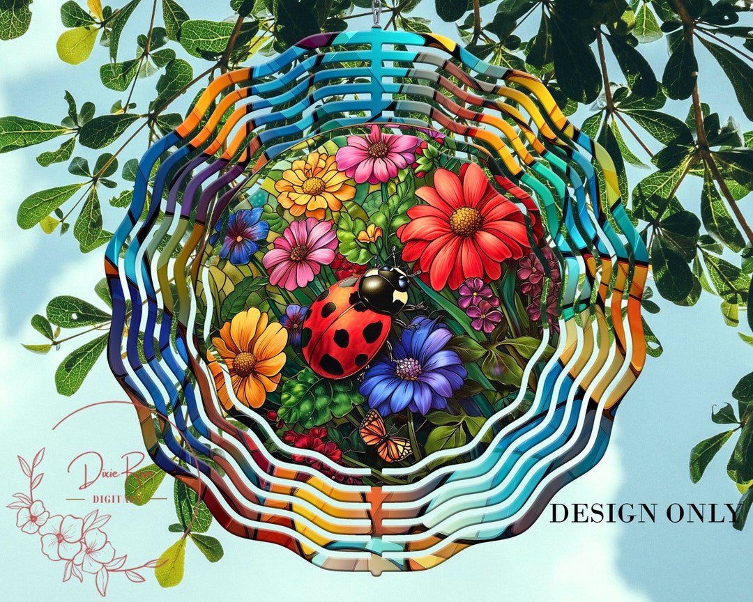 Ladybug Wind Spinner PNG, Flowers Wind Spinner Sublimation Designs ...