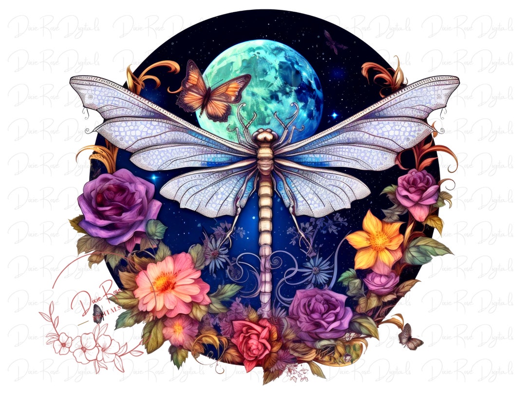 Dragonfly Moon PNG: Celestial Earth Sublimation Design (digital ...