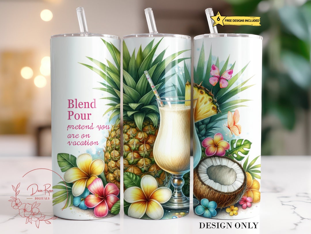 Pina Colada Tumbler Wrap, Summer Vacation 20 Oz Skinny Sublimation ...