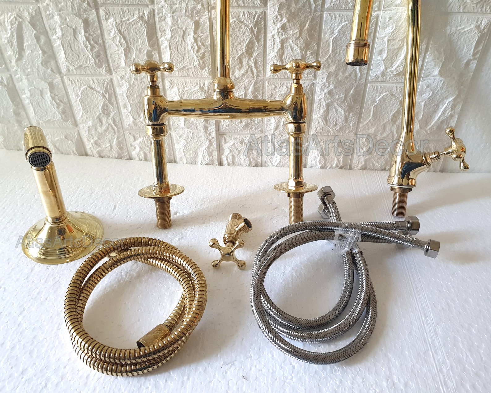 Unlacquered Brass Kitchen Bridge Faucet With Side Sprayer and - Etsy