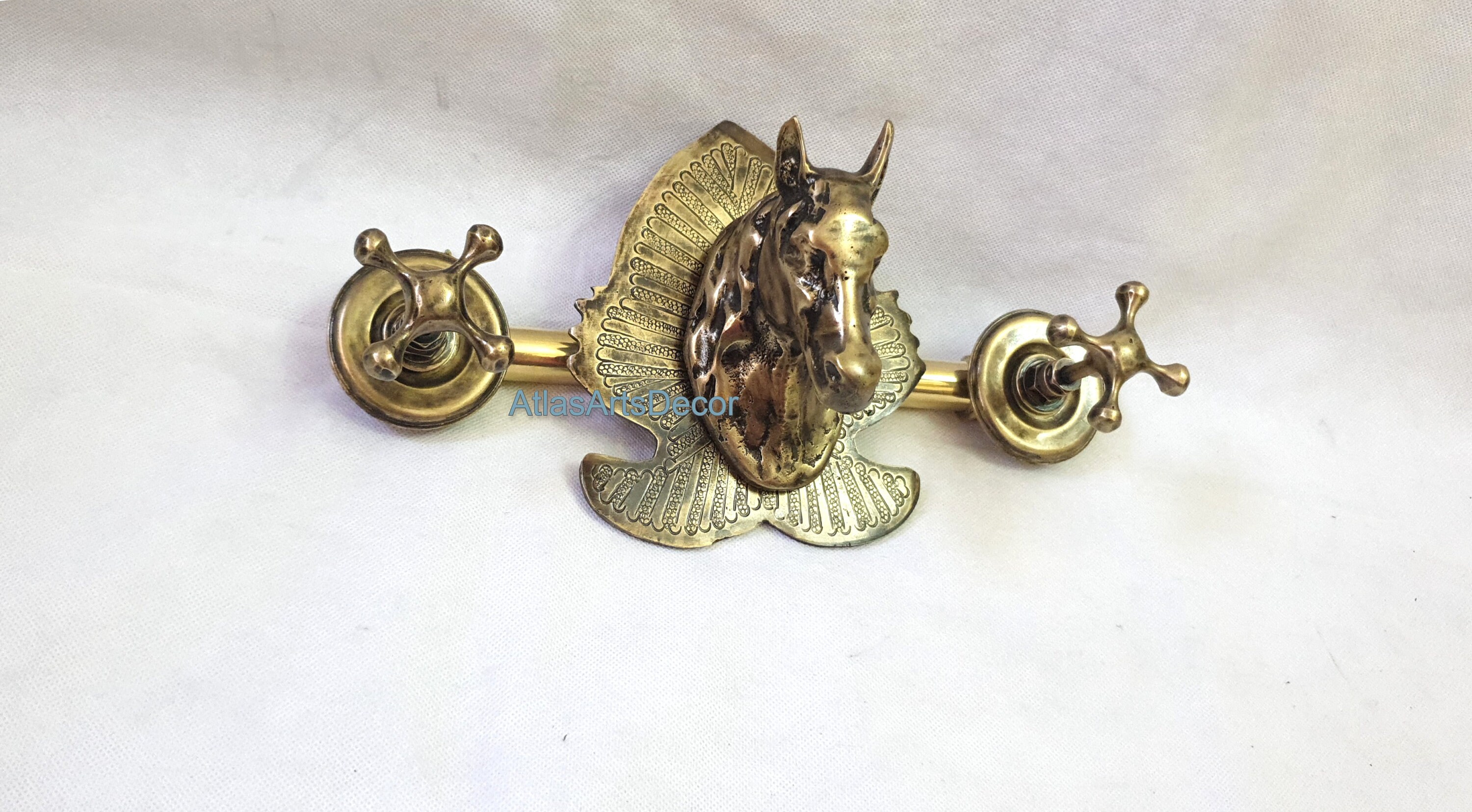 Brass Patina Horse Head Faucet With Two Handles Wall Mount Bathroom ...