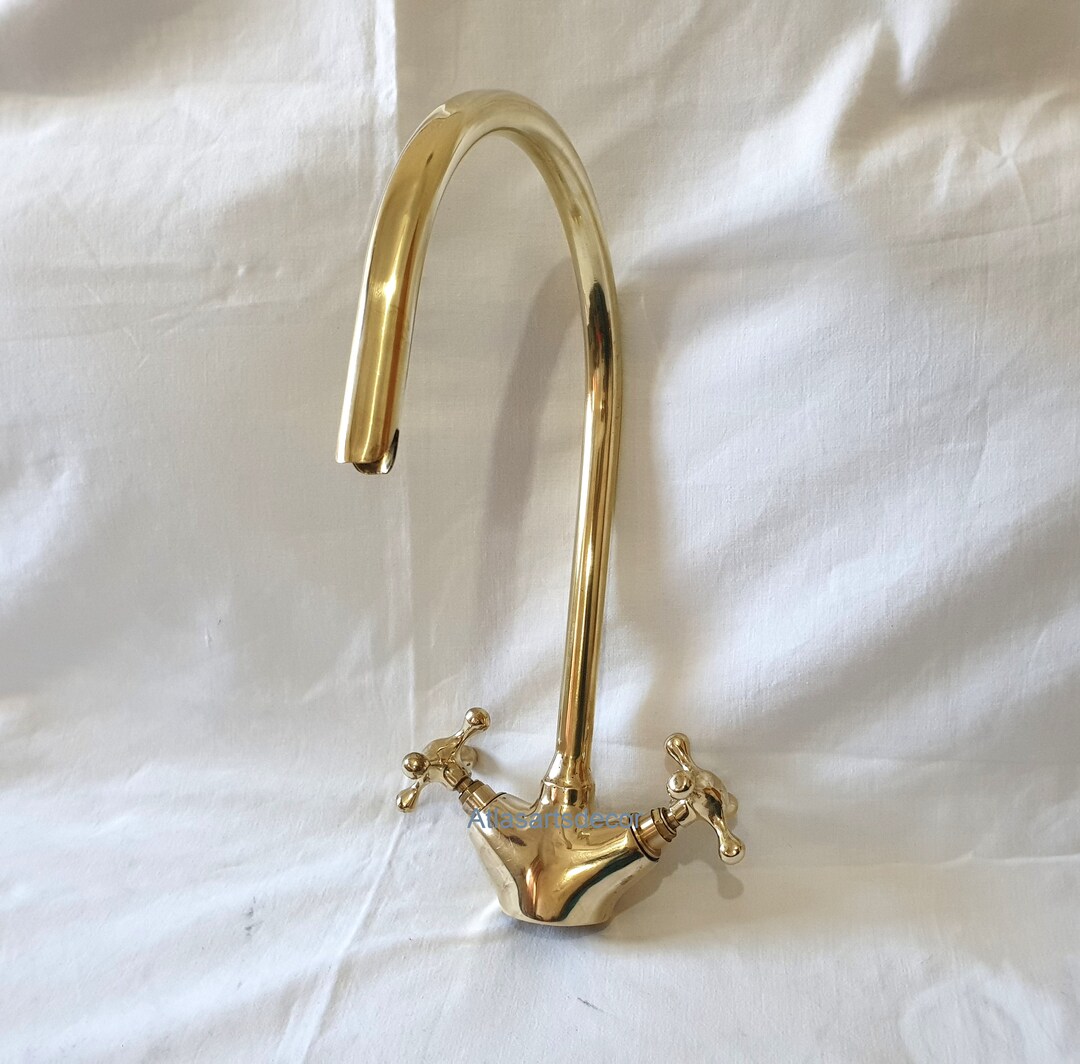 CUSTOM Unlacquered Brass Faucet - Gooseneck Sink Faucet Brass ...