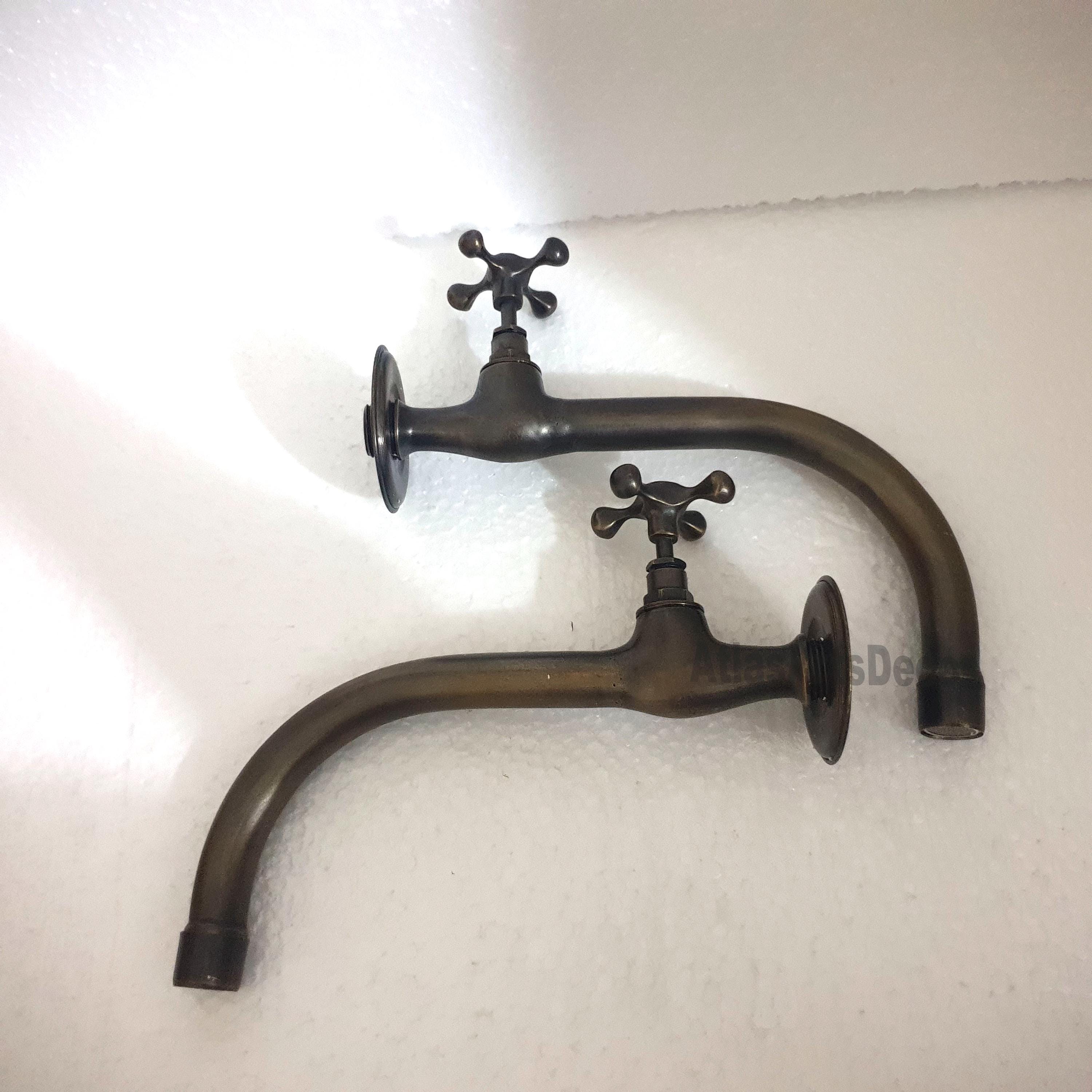 Set up Two Brass Patina Finish Wall Mounted Faucets - Farmhouse Faucet ...