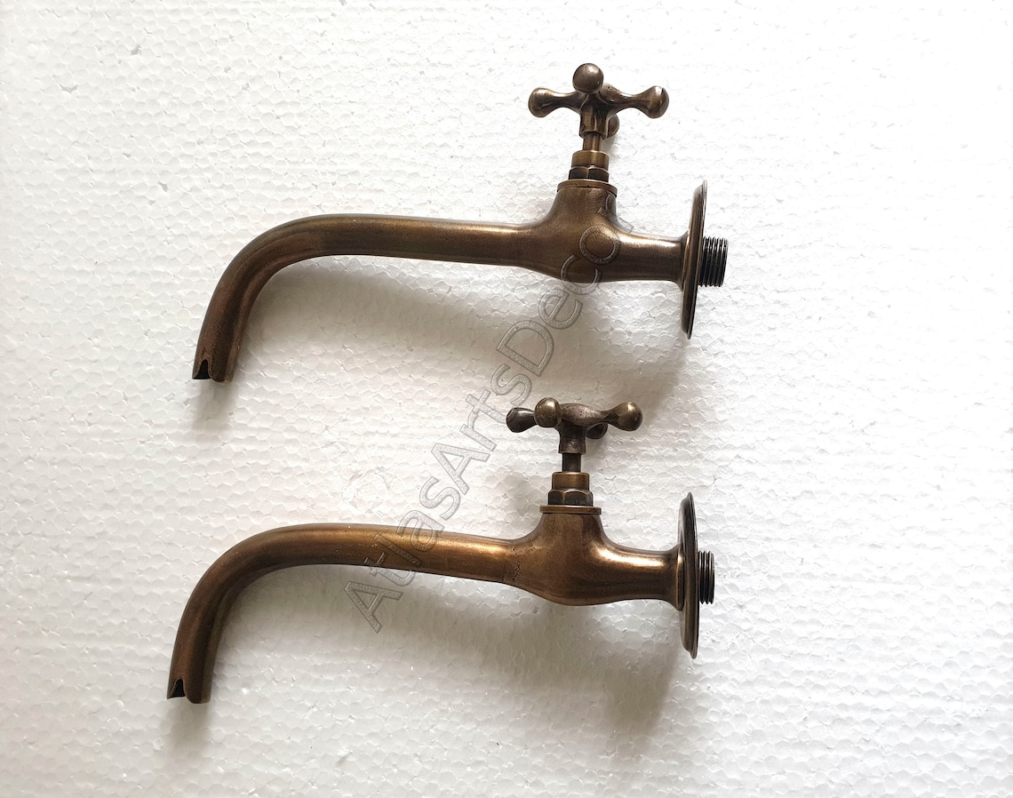 Set of Two Bronze Finish Wall Mounted Faucets - Brass Patina Tap - Etsy
