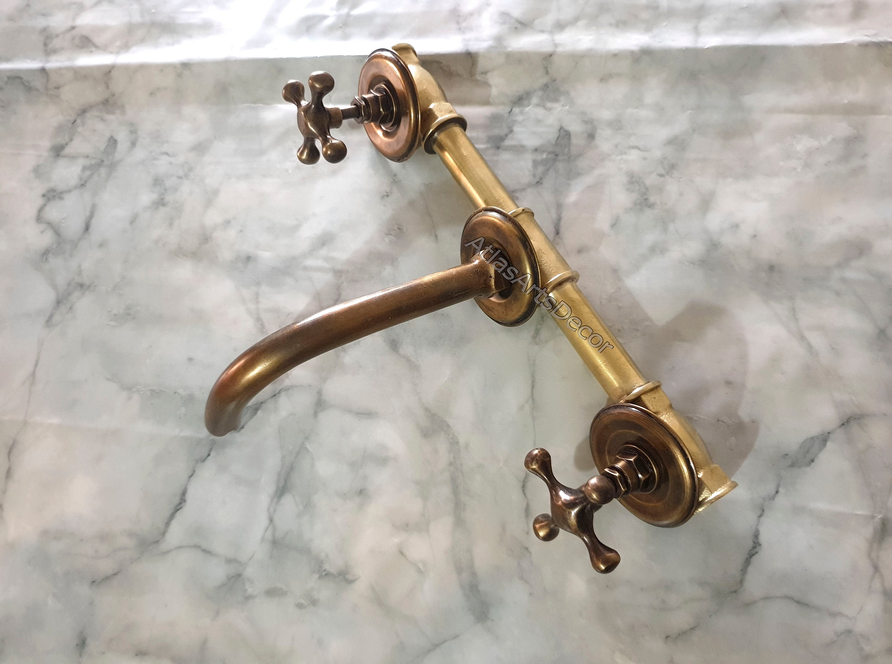 Brass Patina Wall Mounted Faucet With Cross Handles and Rough in Valve ...