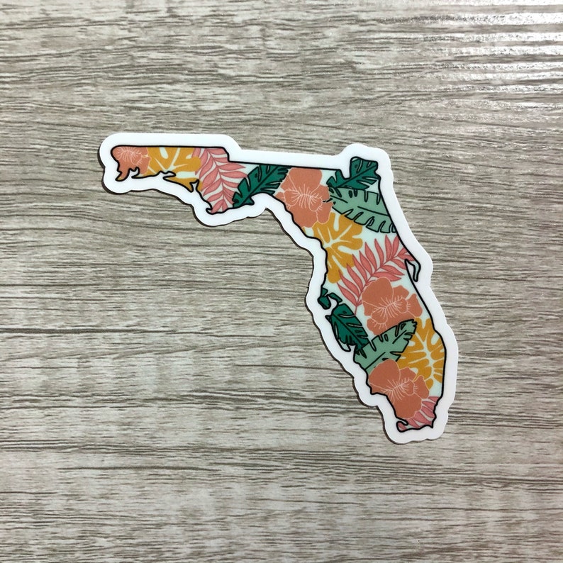 Florida Sticker, Tropical Floral State Sticker, Hydroflask Sticker ...
