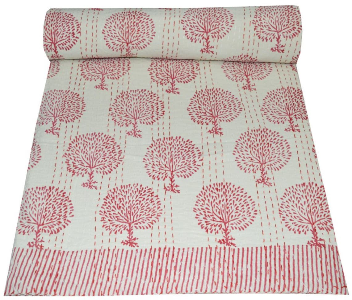 Indian Hand Block Floral Print Blanket Quilt Bedspread Throw Cotton ...