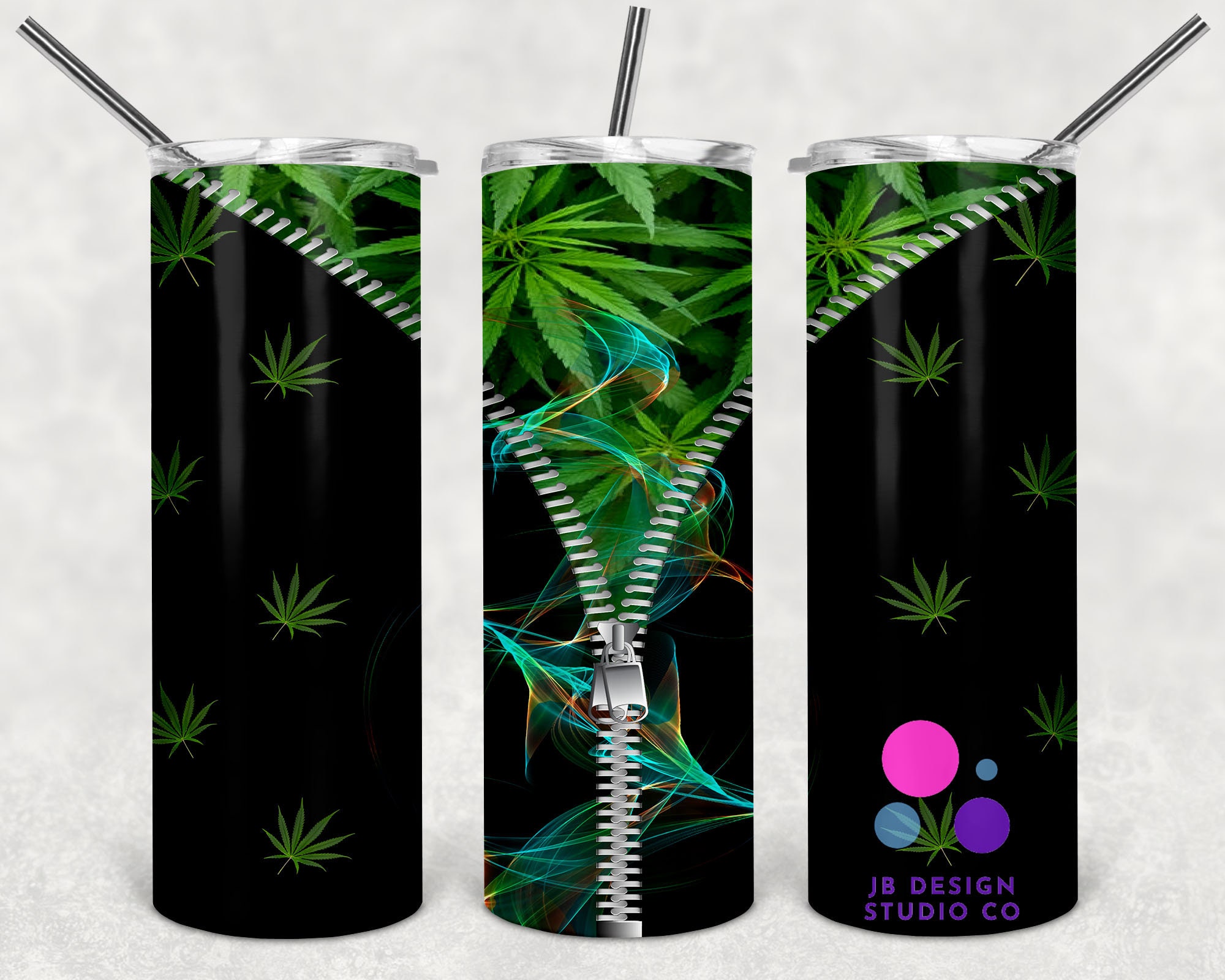 Cannabis Smoke Zipper Sublimation Digital Design 20oz Skinny Tumbler ...
