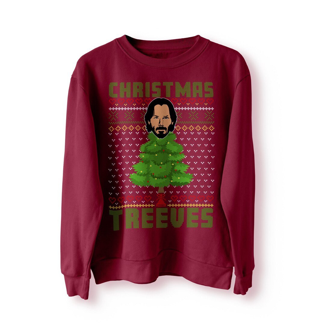 Keanu Reeves Christmas Treeves Jumper Sweater Sweatshirt Meme Xmas ...