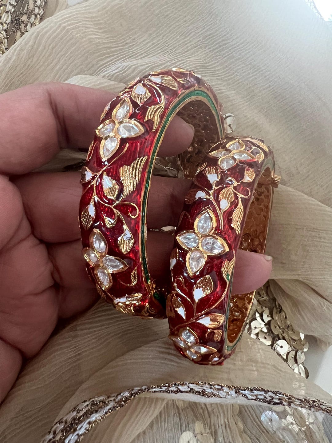 Exquisite Enamelled Kundan Kadas by SHIVKA – Premium Brass & Copper ...
