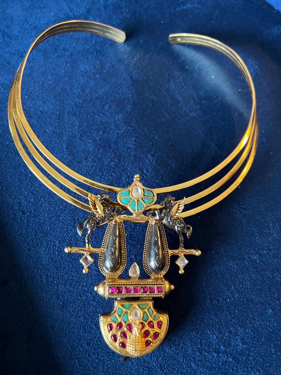 Elegant Sterling Silver Fusion Hasli Necklace With Animal - Etsy