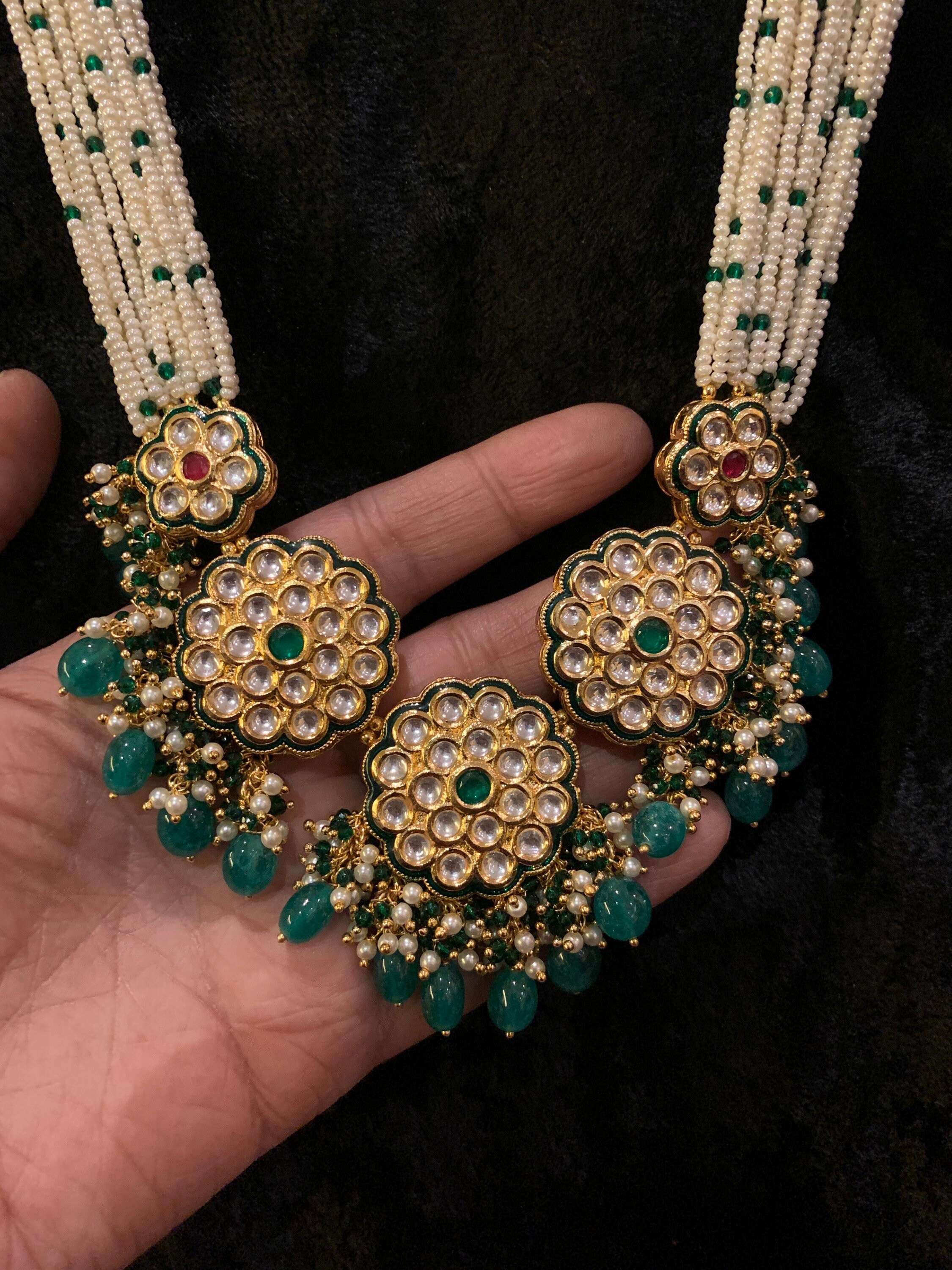 Traditional Flower Kundan Necklace with Earrings | Etsy