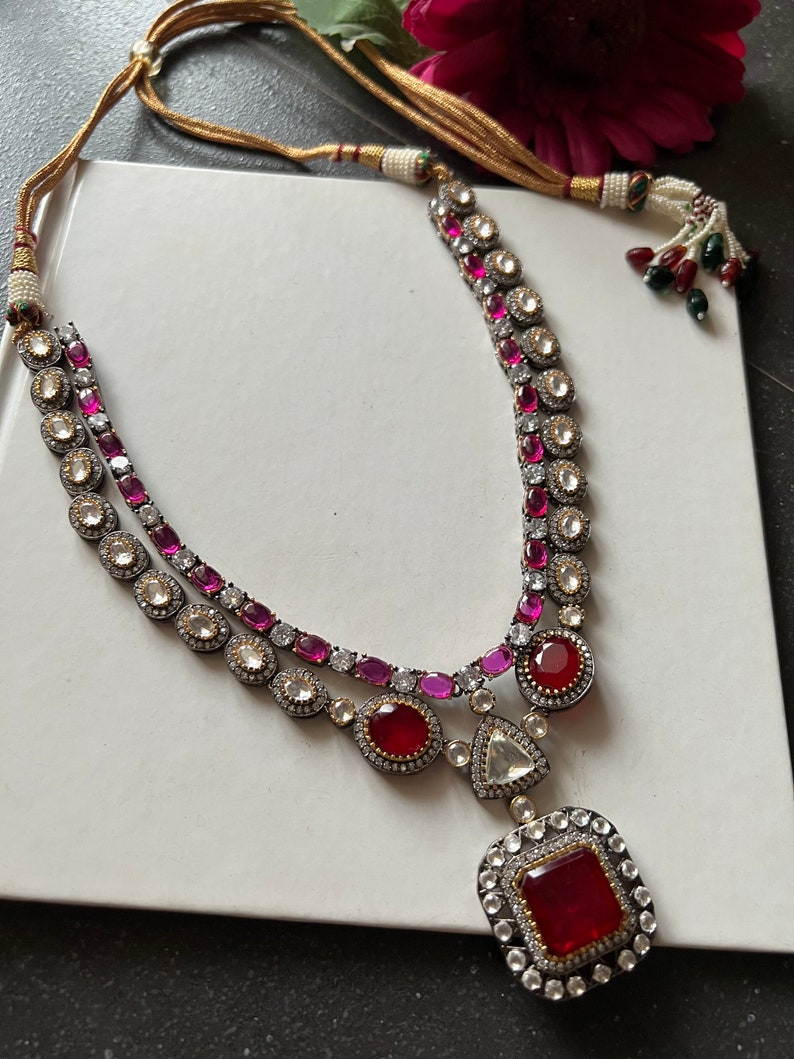 Victorian Red & Pink Necklace With Earrings - Regal Elegance for ...