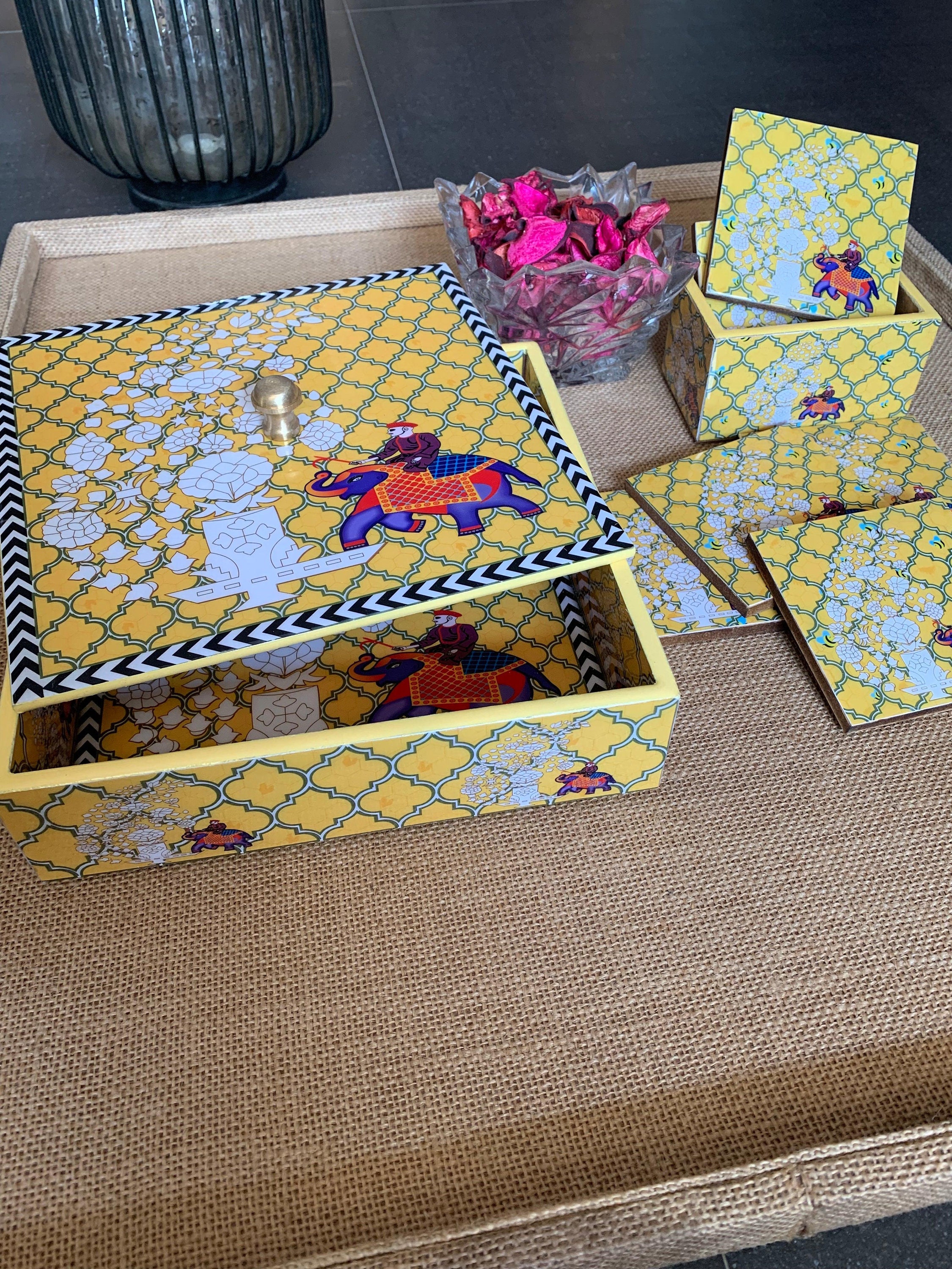Designer Enameled Tray/ Enameled Box With Lid/ Coasters - Etsy