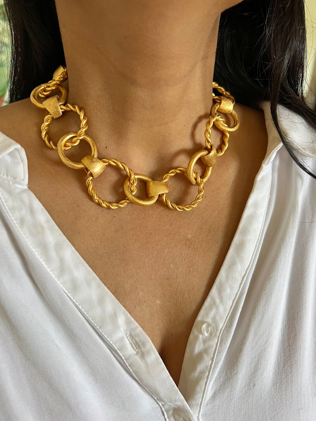 Statement Chain Gold Tone Hasli Necklace - Etsy