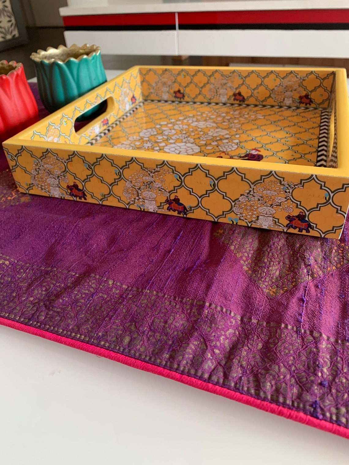 Designer Enameled Tray/ Enameled Box With Lid/ Coasters - Etsy