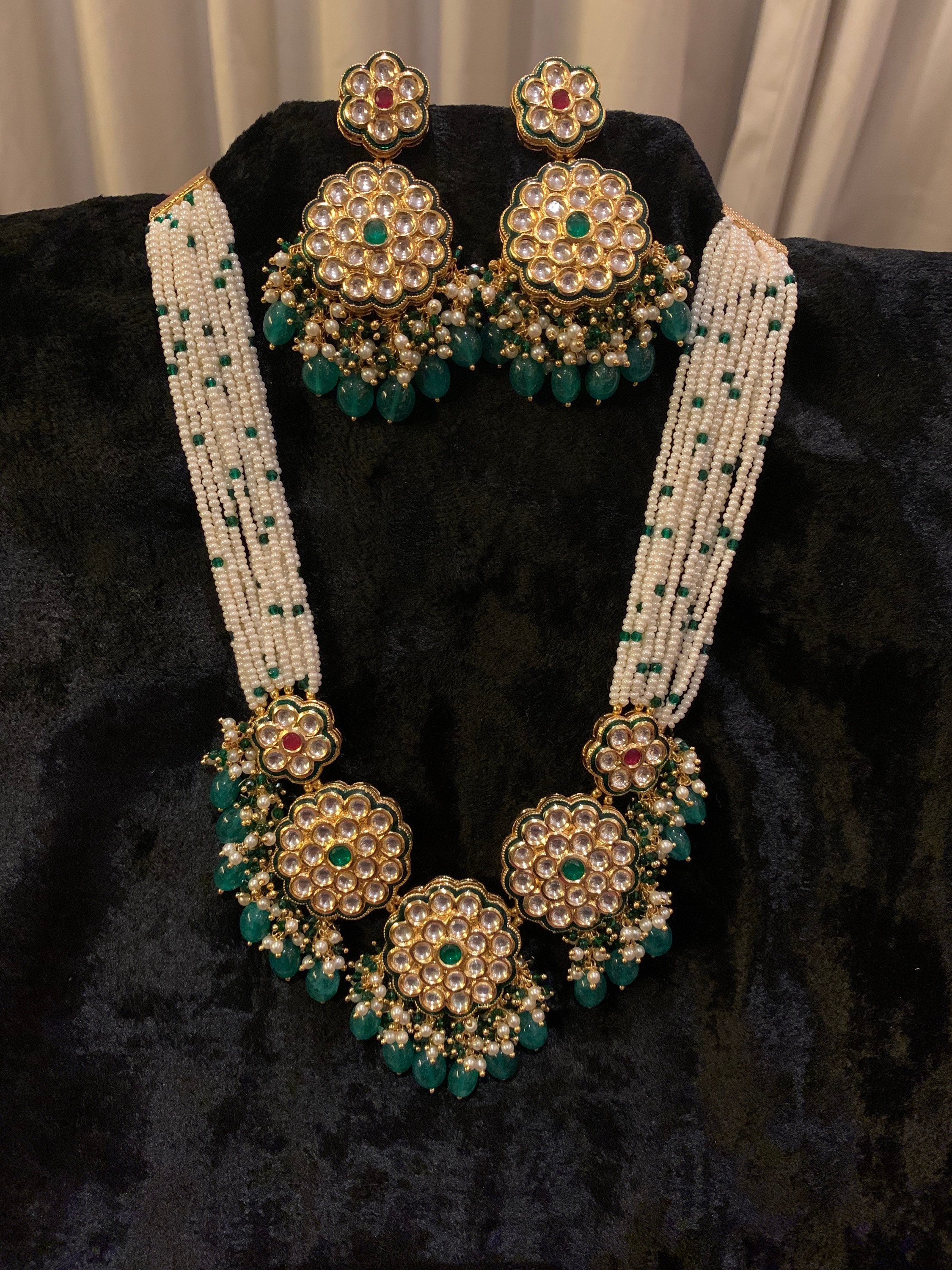 Traditional Flower Kundan Necklace with Earrings | Etsy