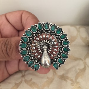 Peacock Ring/ Handcrafted Ring/ Indian Ring/ Oxidised Ring - Etsy