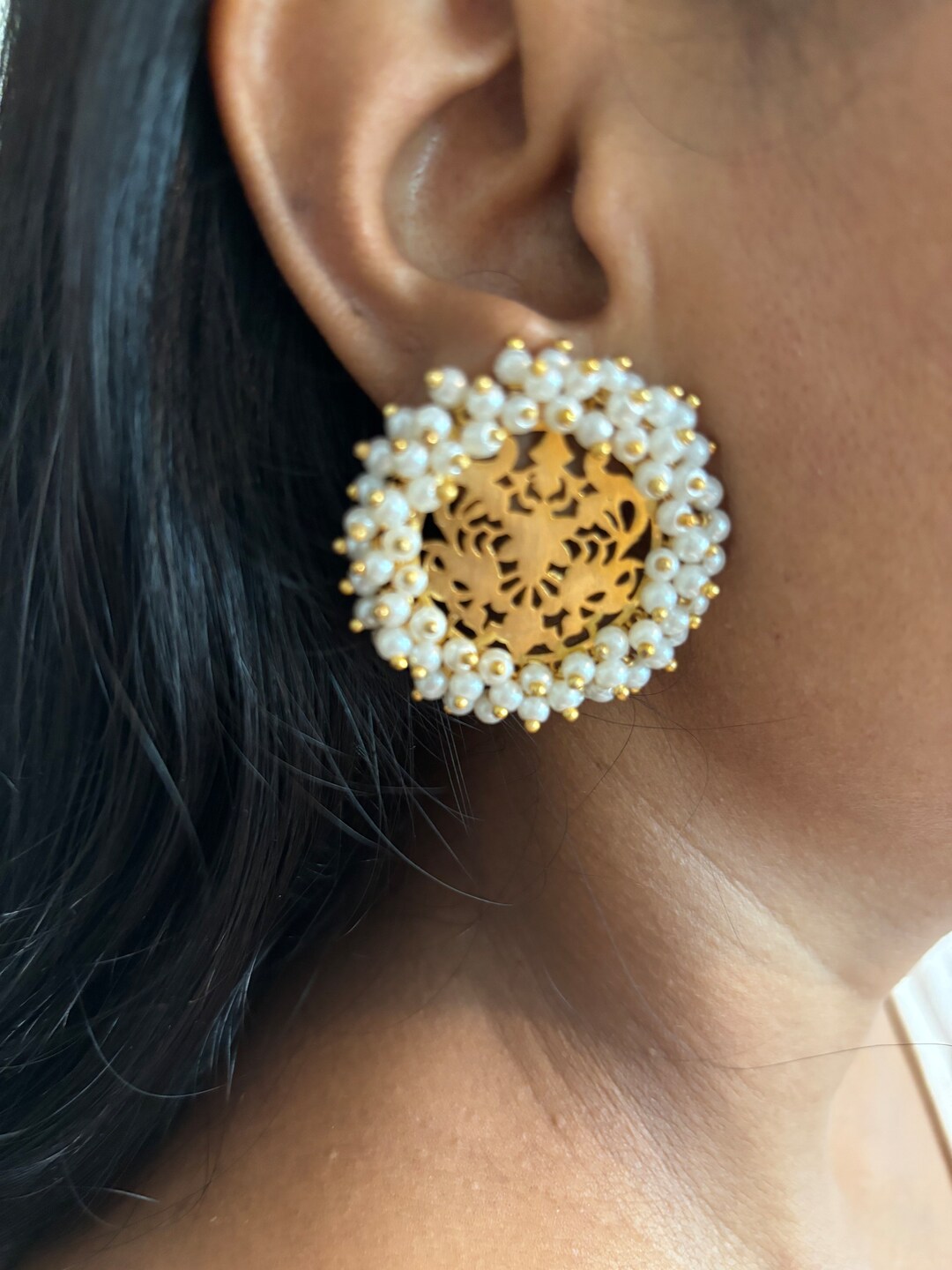 Classy Pearl Cluster Studs/ Designer Studs/ Statement Studs ...