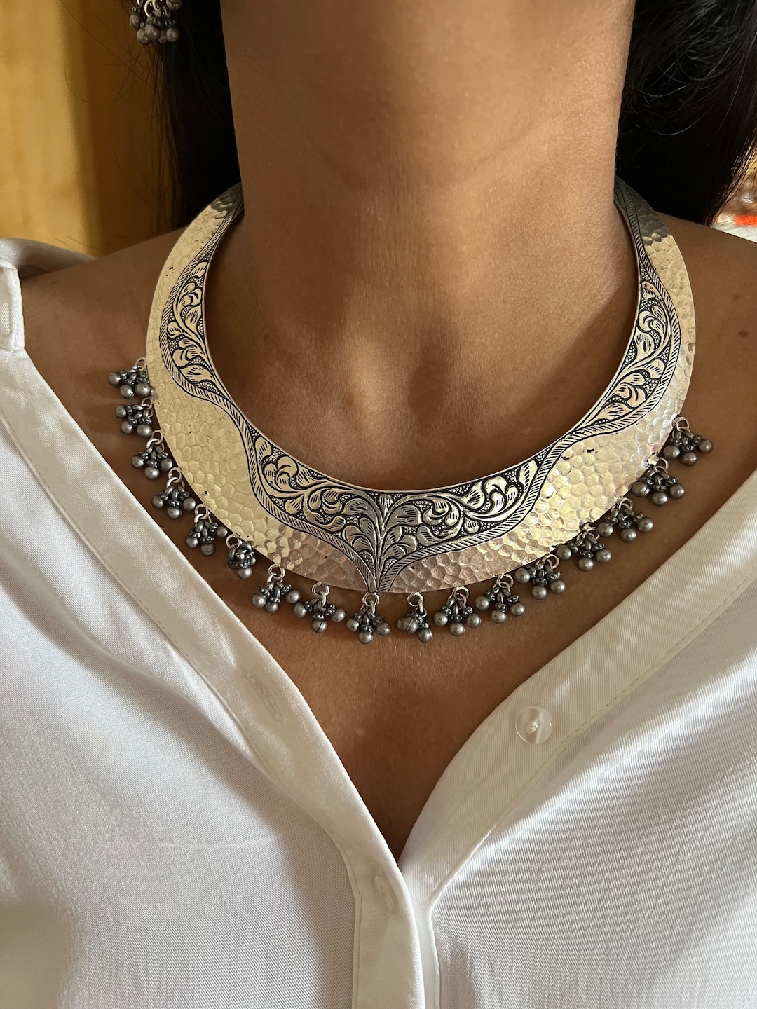 Silver Statement Hasli Necklace: Shine at Every Event - Etsy