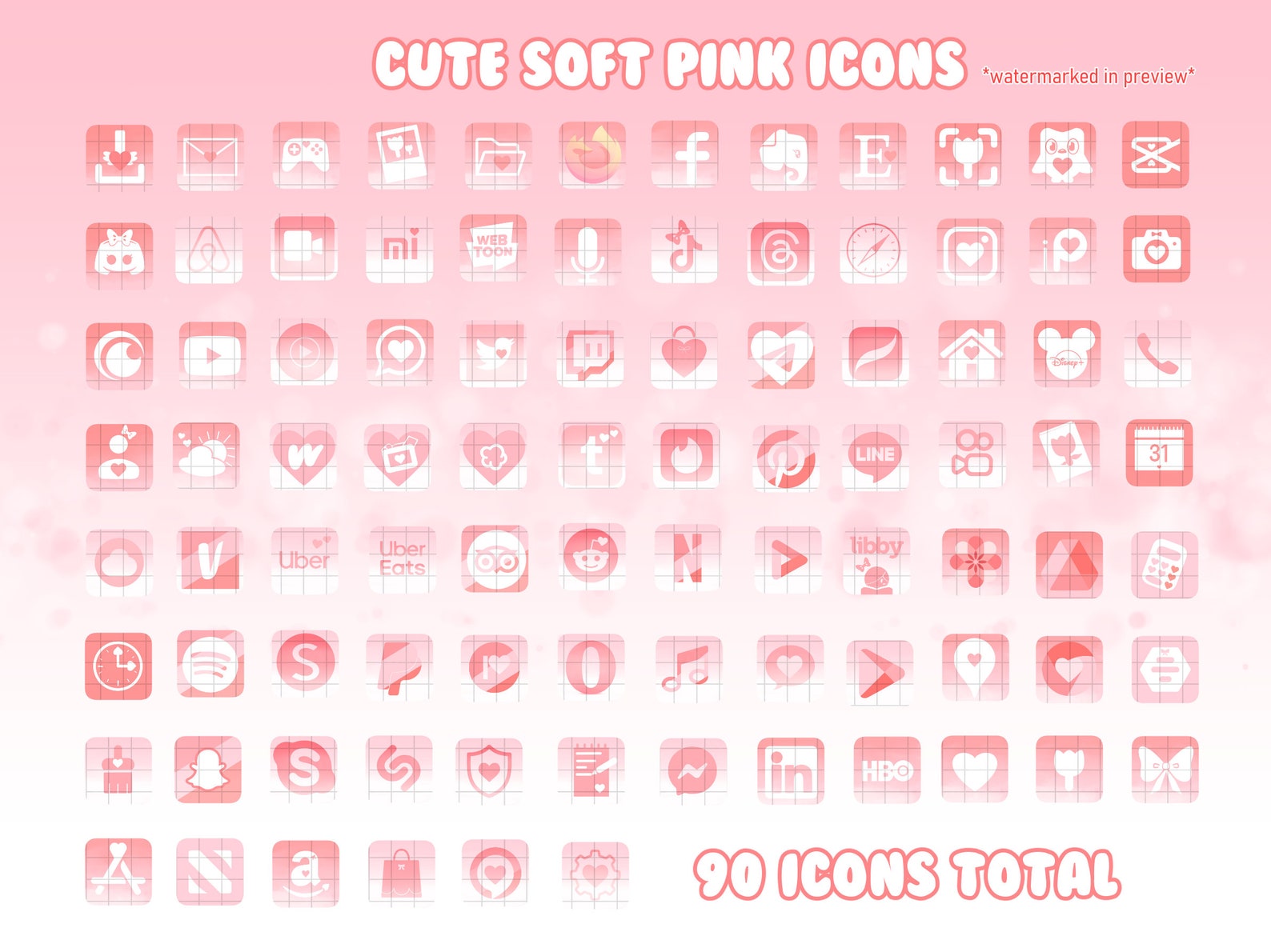 Soft Pink Icons Set for IOS and Android - Etsy