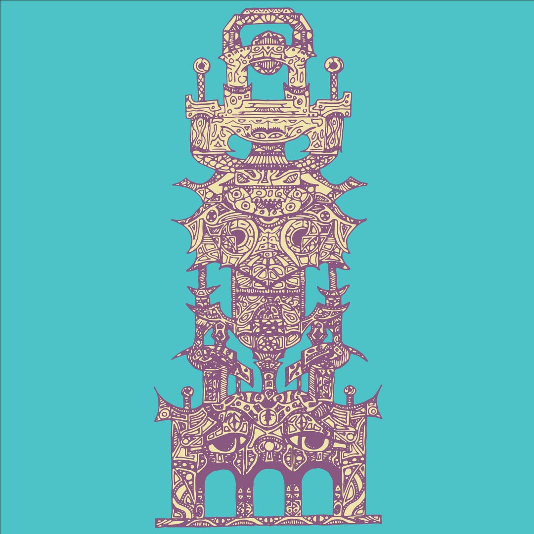 Totema hand-drawn Digitally Colored - Etsy