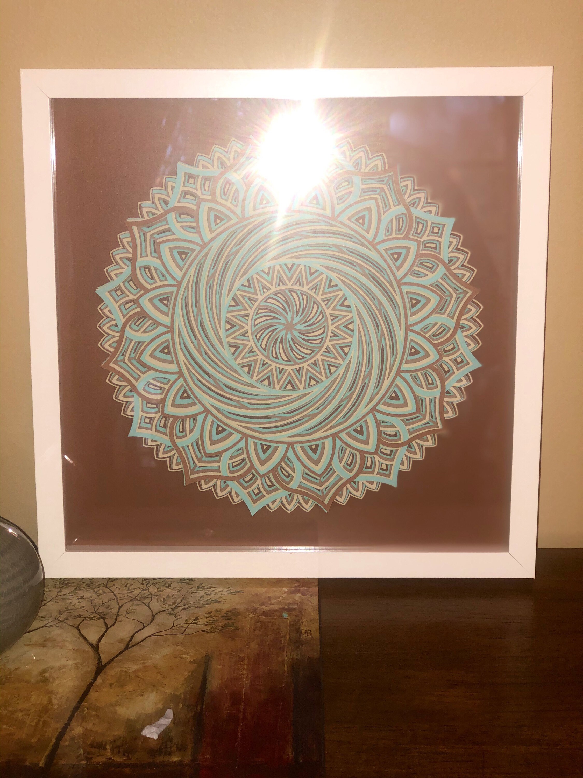 Marcos 3D Blue Tan y Brown Mandala en una caja de sombras de - Etsy España